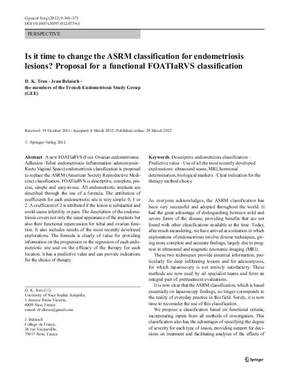 (PDF) Is it time to change the ASRM classification for endometriosis ...