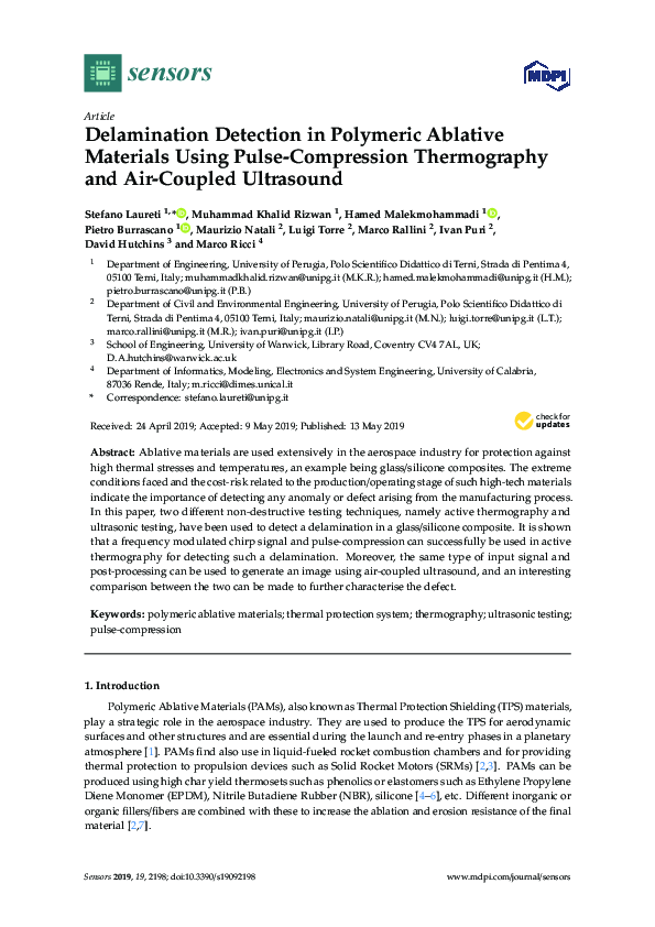 (PDF) Delamination Detection in Polymeric Ablative Materials Using ...