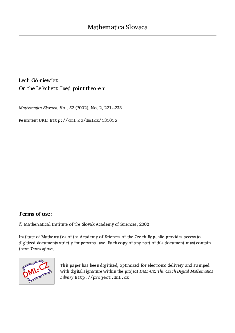Pdf Lefschetz Fixed Point Theorem For Acyclic Maps With Multiplicity