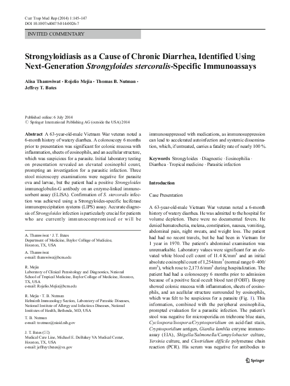 (PDF) Strongyloidiasis as a Cause of Chronic Diarrhea, Identified Using ...