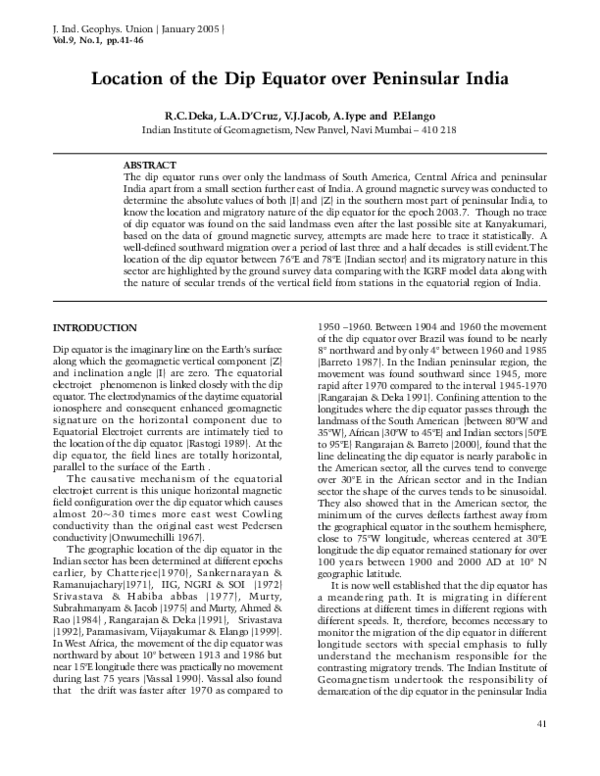 (PDF) Location of the Dip Equator over the peninsular India