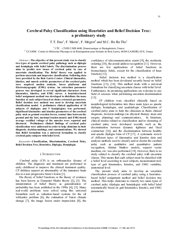 (PDF) Cerebral Palsy Classification Using Heuristics and Belief Decision Tree: A Preliminary Study