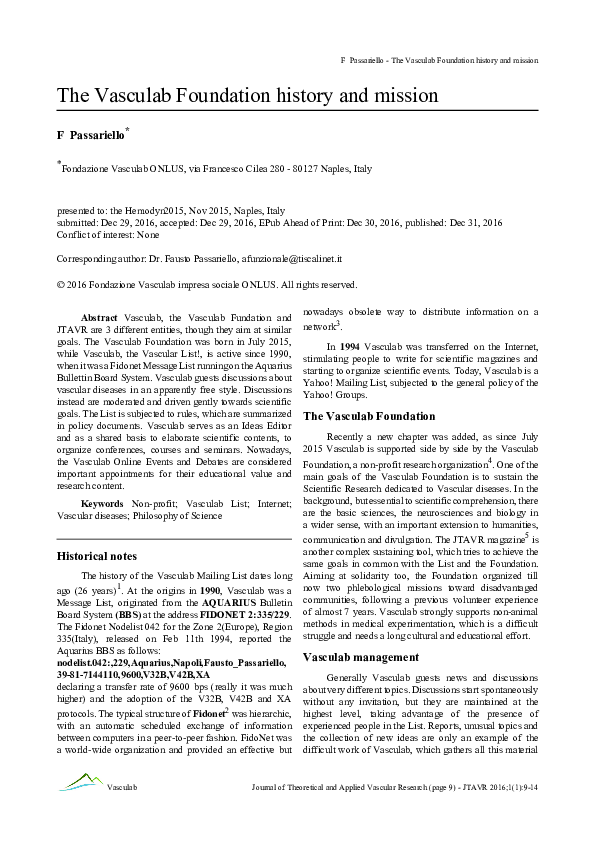 (PDF) The Vasculab Foundation history and mission