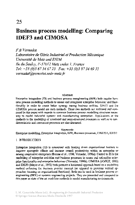 (PDF) Business process modelling: Comparing IDEF3 and CIMOSA