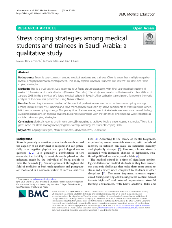 (PDF) Stress coping strategies among medical students and trainees in Saudi Arabia: a ...