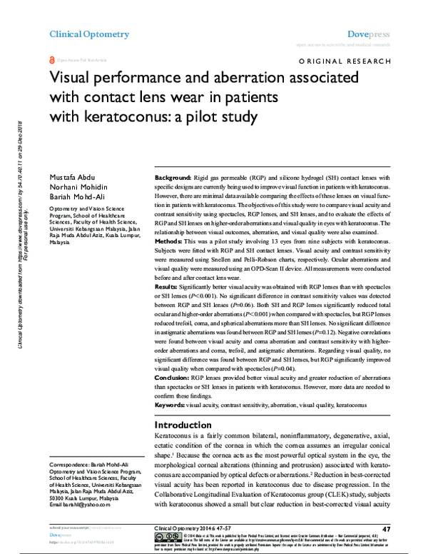 (PDF) Visual performance and aberration associated with contact lens ...