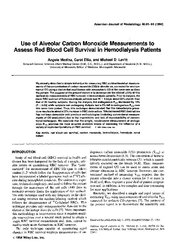 (PDF) Use of alveolar carbon monoxide measurements to assess red blood ...
