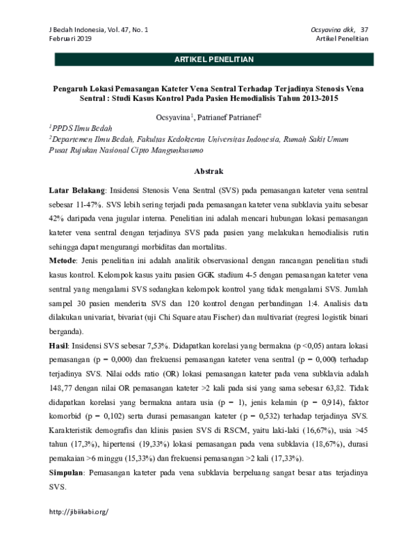 (PDF) Pengaruh Lokasi Pemasangan Kateter Vena Sentral Terhadap ...