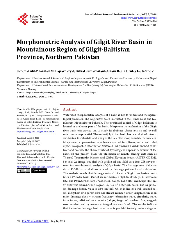 (PDF) Morphometric Analysis of Gilgit River Basin in Mountainous Region ...