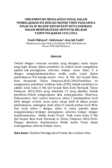 (PDF) Implementasi Media Audio Visual dalam Pembelajaran IPA Biologi Materi Virus pada Siswa ...