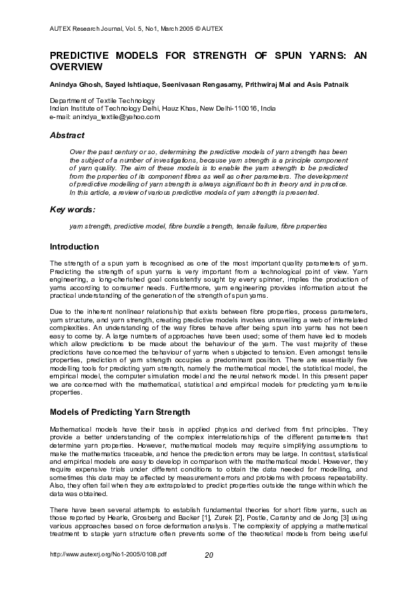 (PDF) Predictive Models of Yarn Strength: An Overview