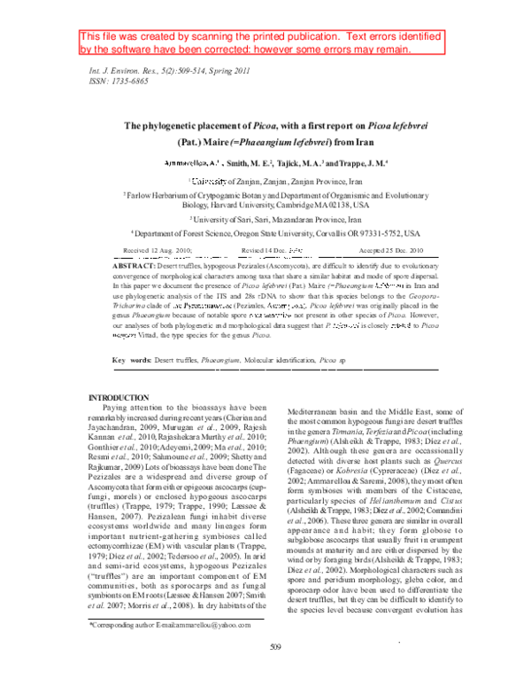 (PDF) The phylogenetic placement of Picoa, with a first report on Picoa ...