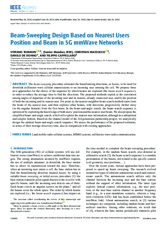 (PDF) Beam-Sweeping Design Based on Nearest Users Position and Beam in 5G mmWave Networks