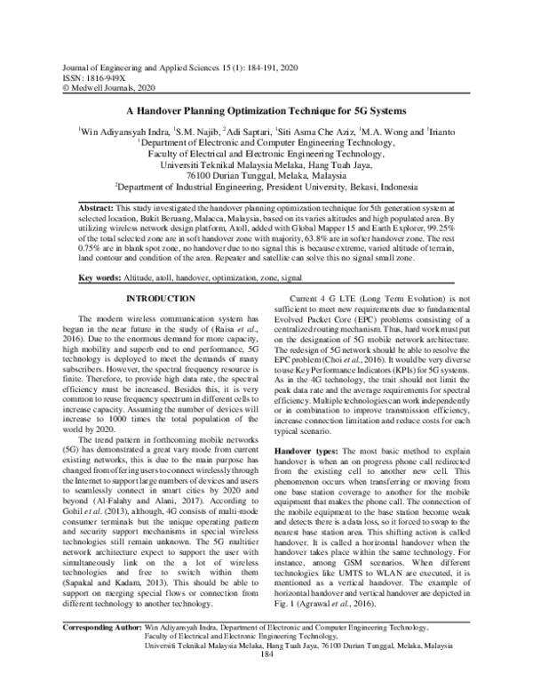 (PDF) A Handover Planning Optimization Technique for 5G Systems