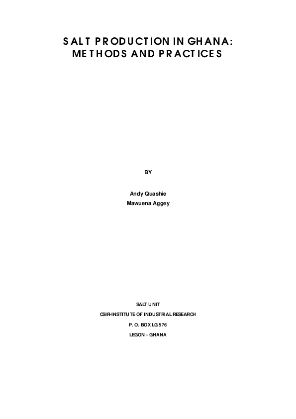 (PDF) Salt Production in Ghana: Methods and Practices