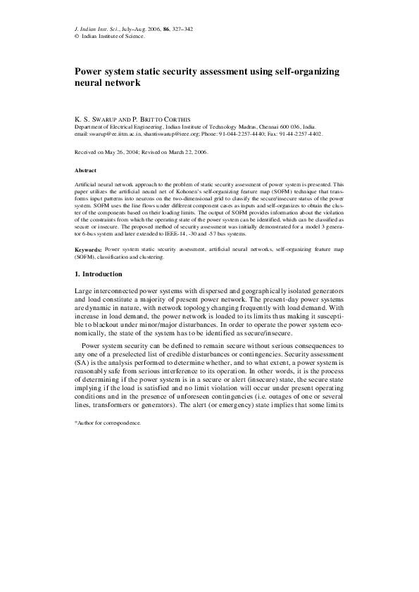 (PDF) Power system static security assessment using self-organizing neural network