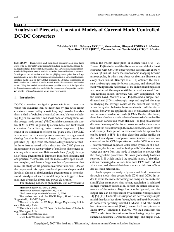 Pdf Analysis Of Piecewise Constant Models Of Current Mode Controlled Dc Dc Converters