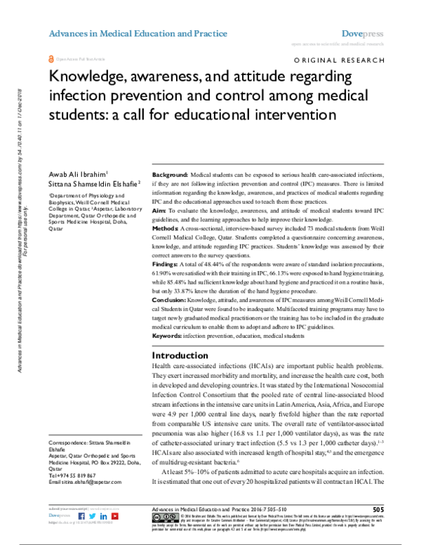 (PDF) Knowledge, awareness, and attitude regarding infection prevention ...