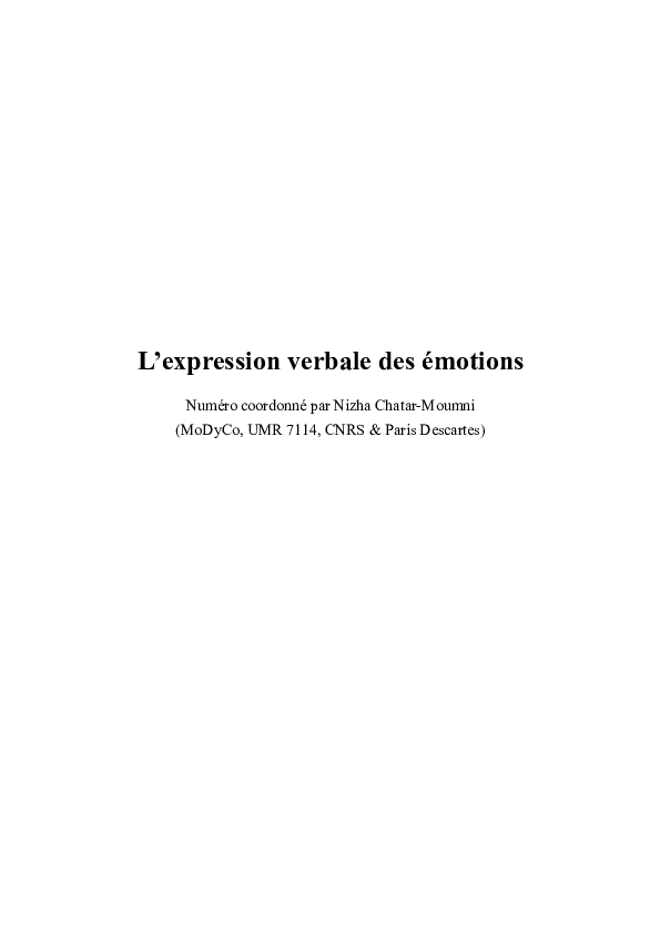 (PDF) L'expression verbale des émotions : présentation