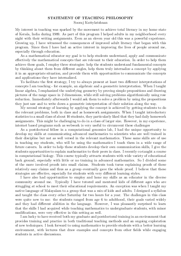 (PDF) Statement of teaching Philosophy