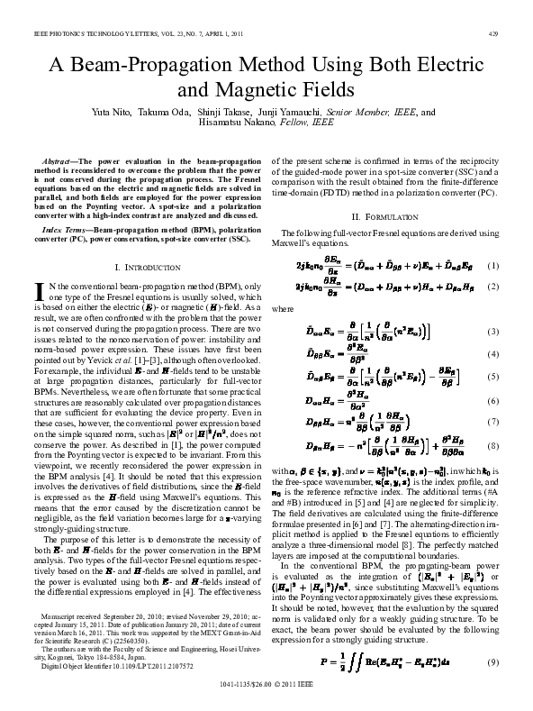 (PDF) A Beam-Propagation Method Using Both Electric and Magnetic Fields