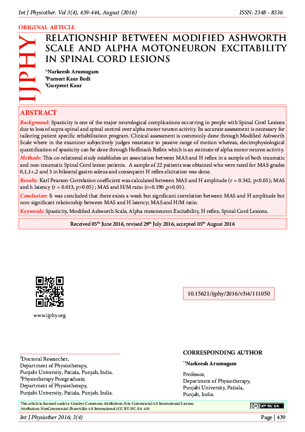 (PDF) Relationship between Modified Ashworth Scale and Alpha Motoneuron ...