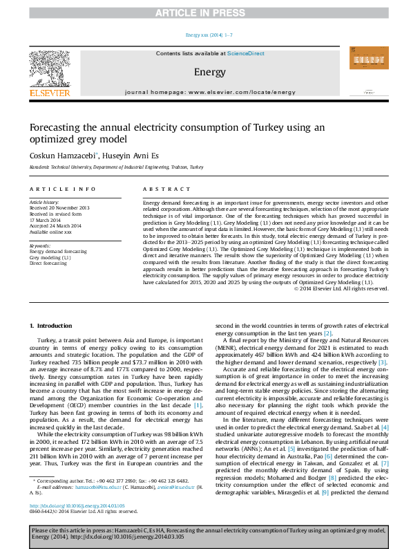 (PDF) Forecasting the annual electricity consumption of Turkey using an ...