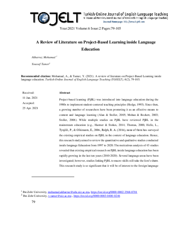 (PDF) A Review of Literature on Project-Based Learning inside Language ...