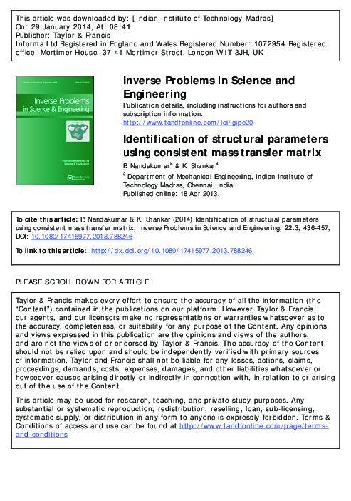 (PDF) Identification of structural parameters using consistent mass transfer matrix