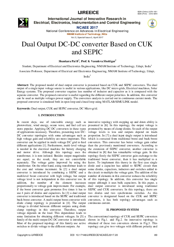 (PDF) Dual Output DC-DC converter Based on CUK and SEPIC
