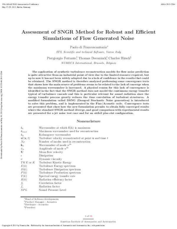 (PDF) Assessment of SNGR Method for Robust and Efficient Simulations of ...