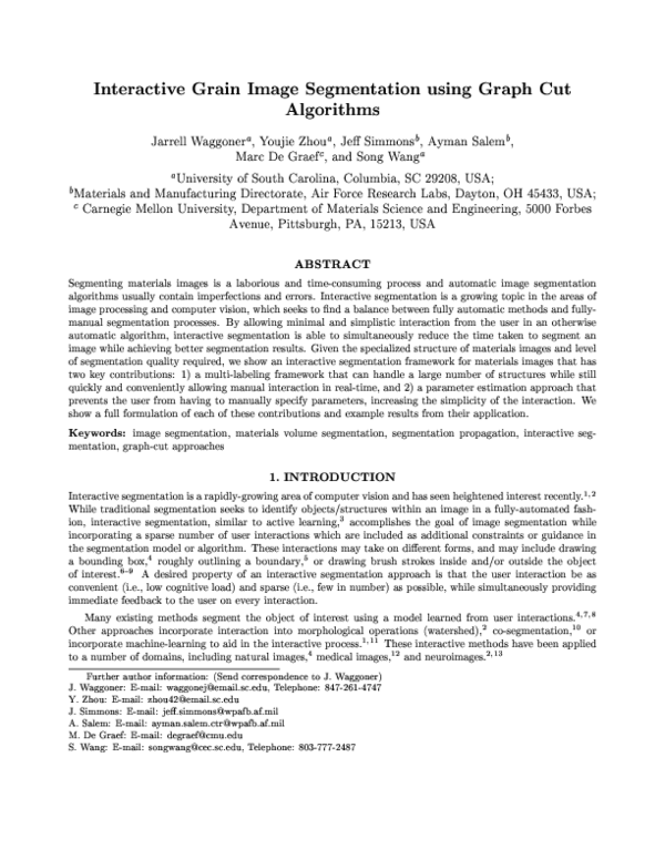 (PDF) Interactive grain image segmentation using graph cut algorithms