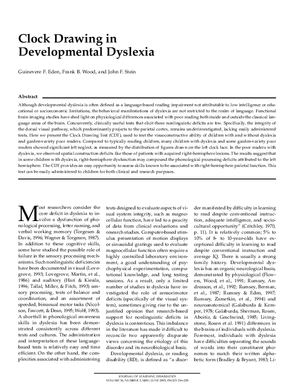 (PDF) Clock Drawing in Developmental Dyslexia