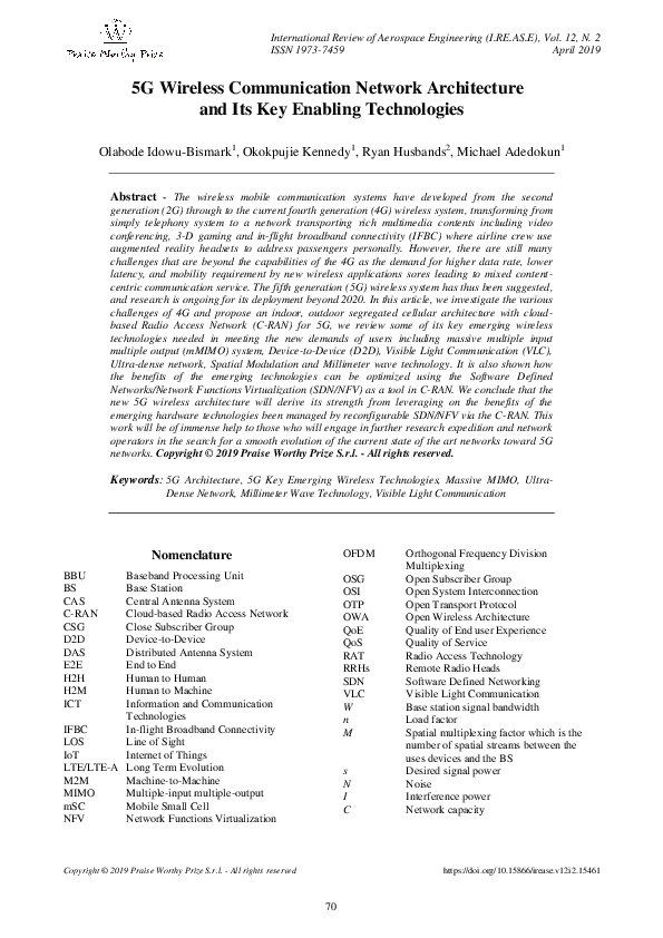 (PDF) 5G Wireless Communication Network Architecture and Its Key ...