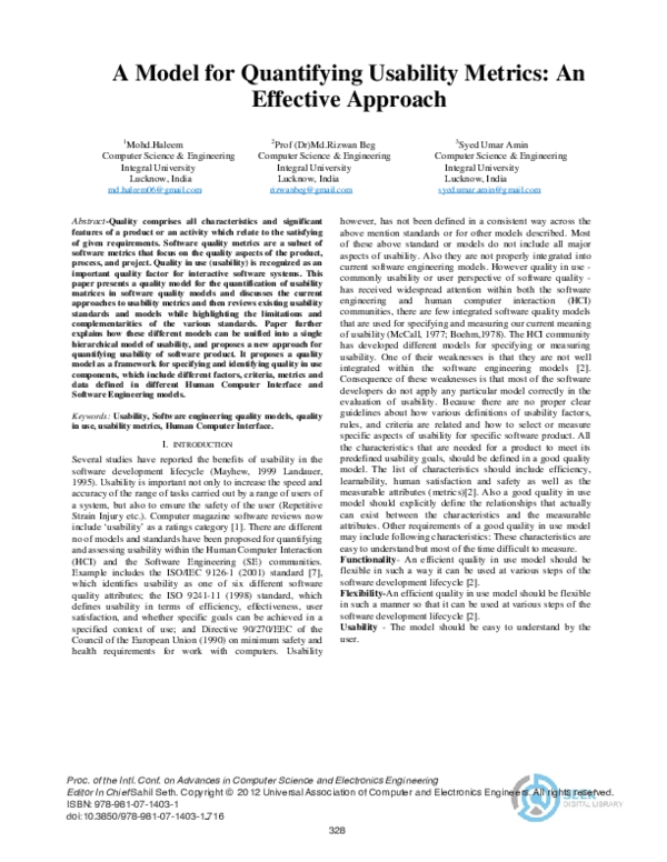 (PDF) A Model for Quantifying Usability Metrics: An Effective Approach
