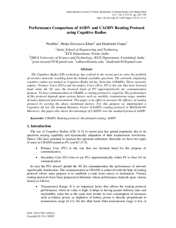 Pdf Performance Comparison Of Aodv And Caodv Routing Protocol Using Cognitive Radios