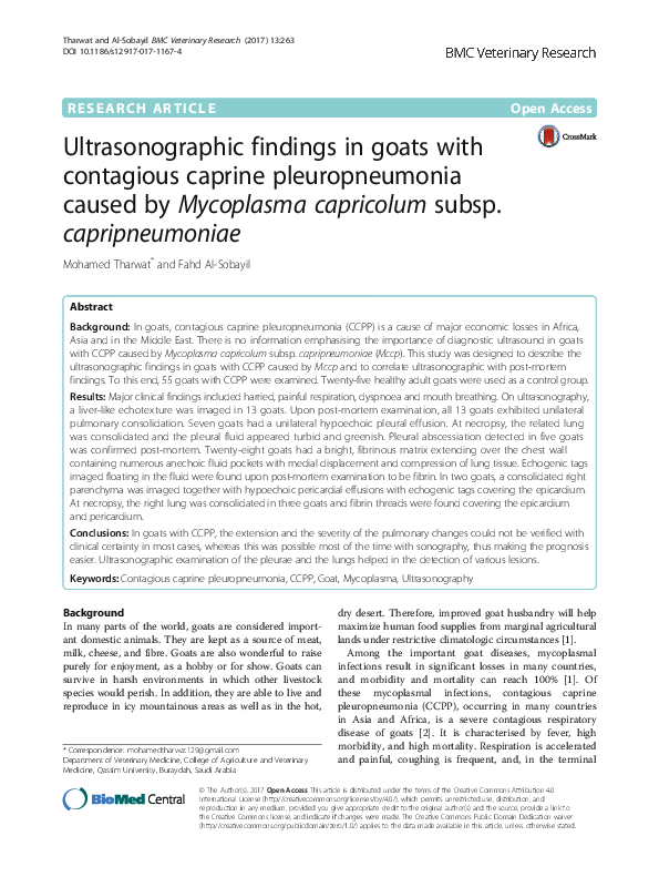 (PDF) Ultrasonographic findings in goats with contagious caprine ...