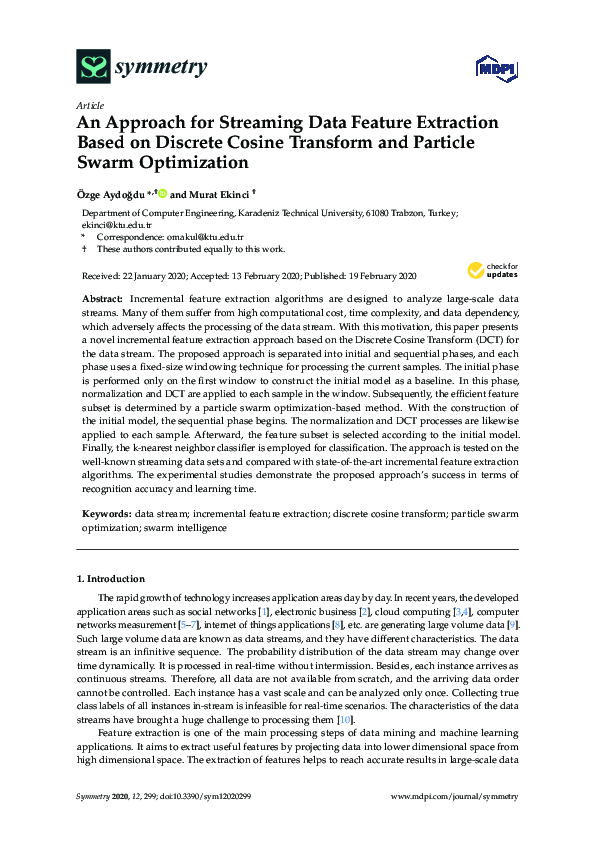 (PDF) An Approach for Streaming Data Feature Extraction Based on Discrete Cosine Transform and ...