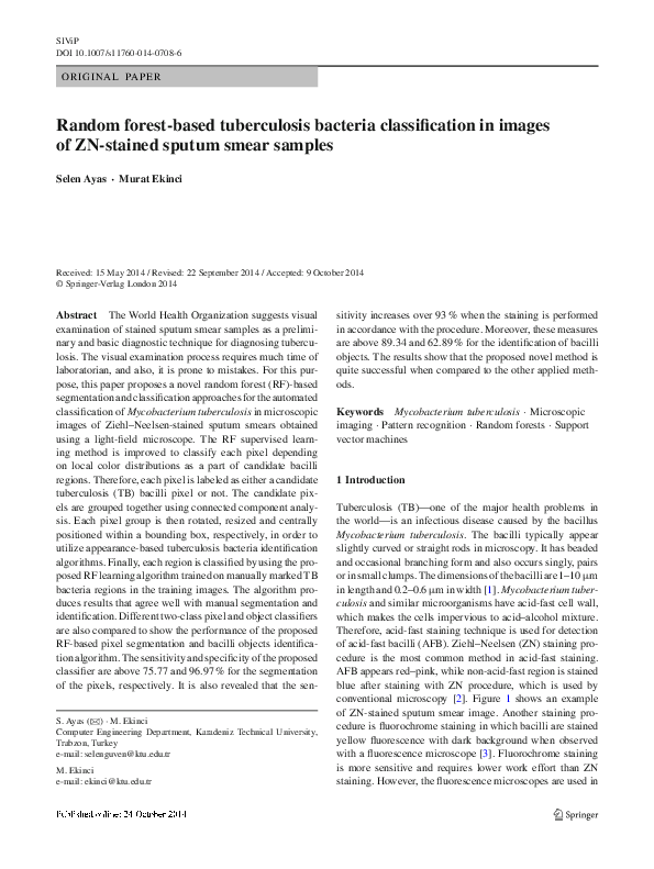 (PDF) Random forest-based tuberculosis bacteria classification in ...