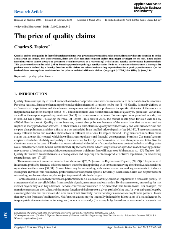 (PDF) The price of quality claims