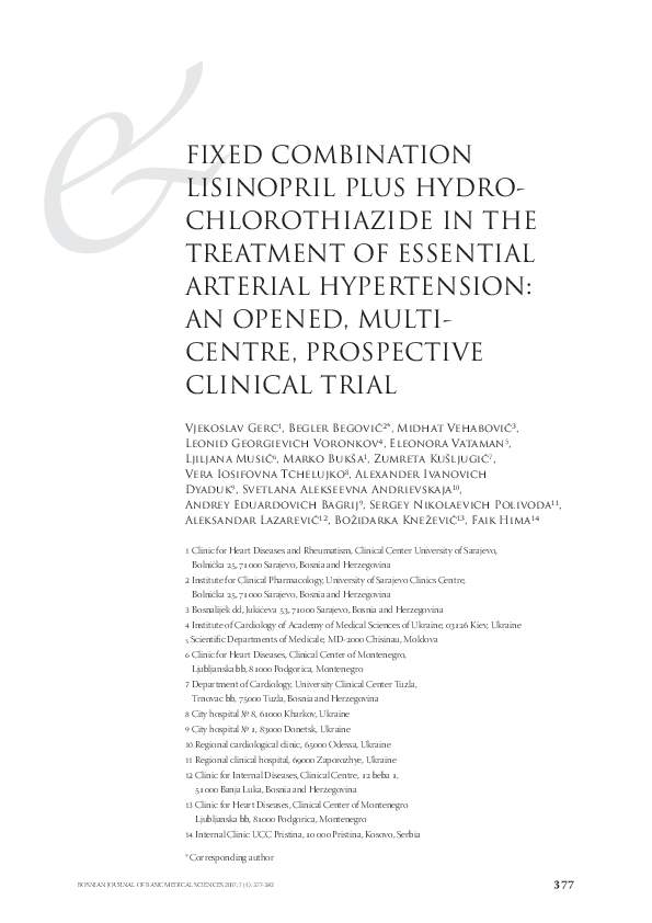 (PDF) Fixed combination lisinopril plus hydro-chlorothiazide in the ...
