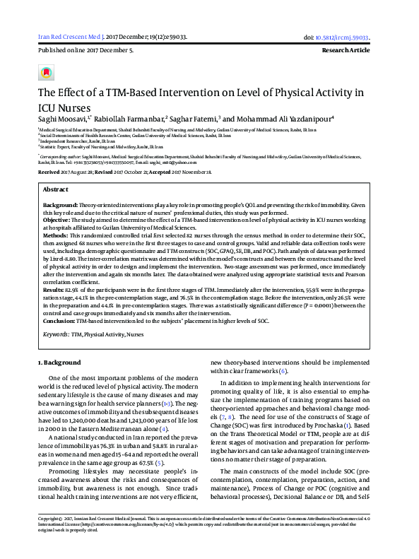 (PDF) The Effect of a TTM-Based Intervention on Level of Physical ...