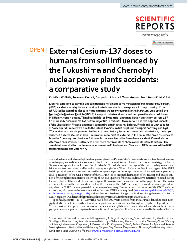 (PDF) Comparative Study of Human Cesium-137 Doses from NPP Accidents
