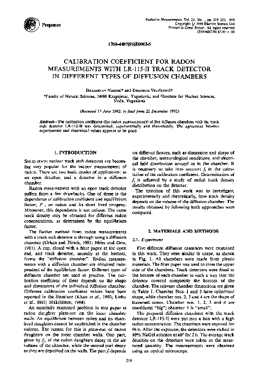 (PDF) Calibration coefficient for radon measurements with LR-115-II ...