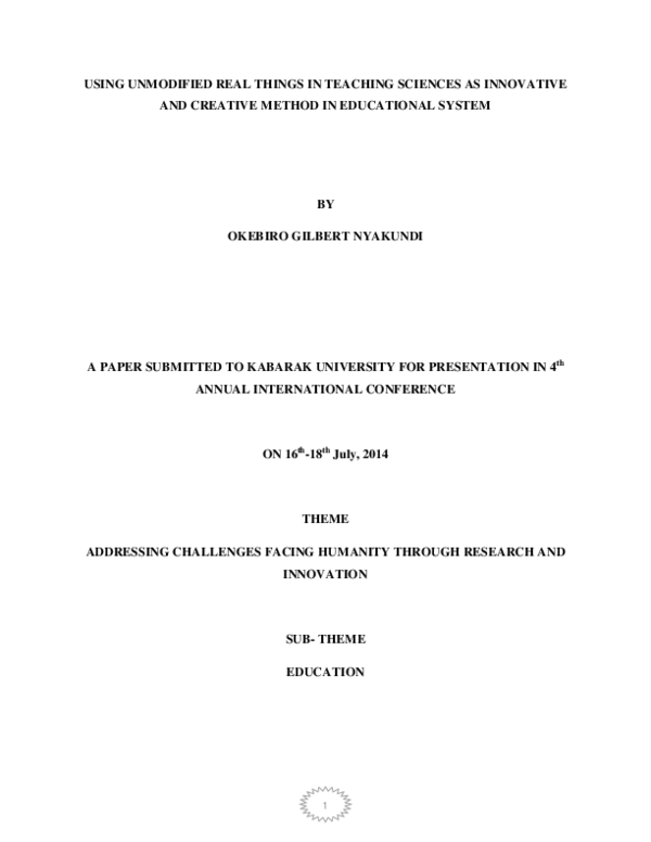 (PDF) Using Unmodified Real Things in Teaching Sciences as Innovative ...