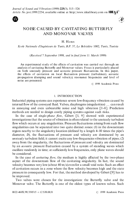(PDF) Noise Caused by Cavitating Butterfly and Monovar Valves