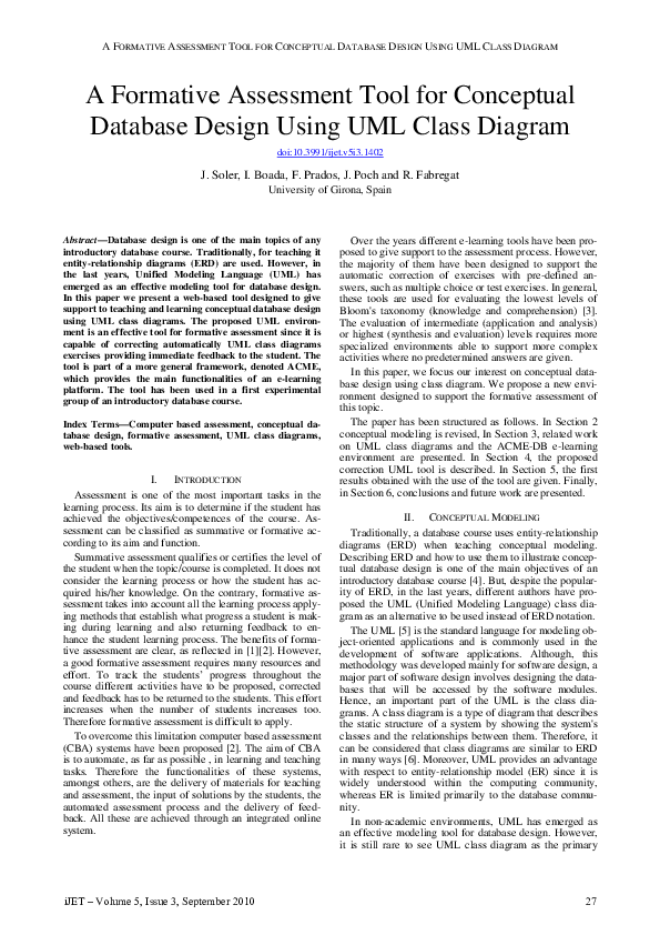 (PDF) A Formative Assessment Tool for Conceptual Database Design Using UML Class Diagram