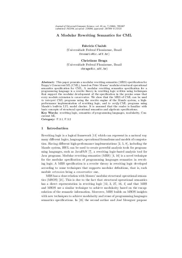 (PDF) A modular rewriting semantics for CML