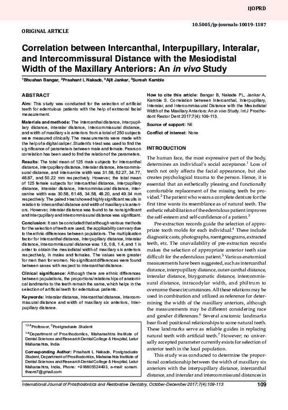 (PDF) Correlation between Intercanthal, Interpupillary, Interalar, and ...