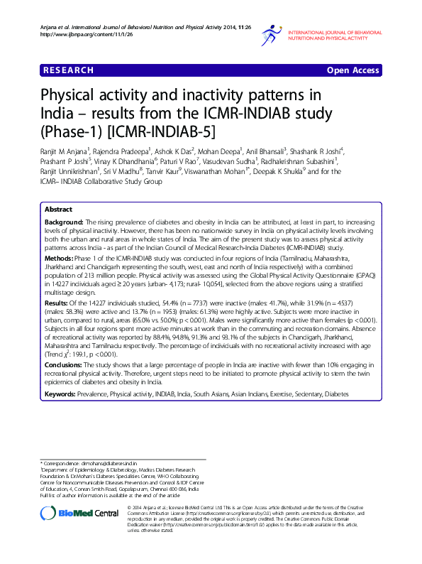 (PDF) Physical activity and inactivity patterns in India - results from ...